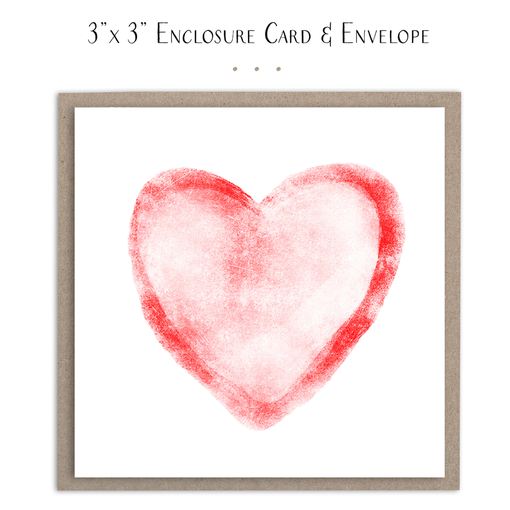 Mini Love Card - Rustic Red Heart 3x3" Card Enclosure & Kraft Envelope ...